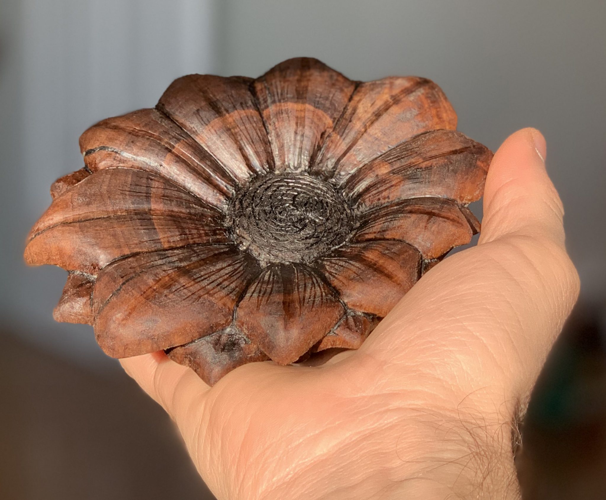 Flower jewelry bowl from walnut - Laughing Mantis Studio